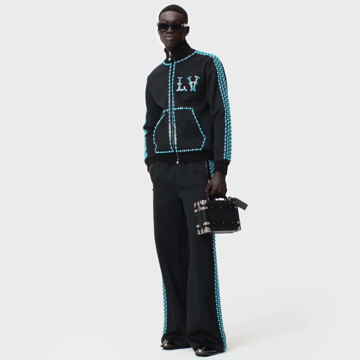 Embellished Cotton Track Trousers - Luxury Black | LOUIS VUITTON